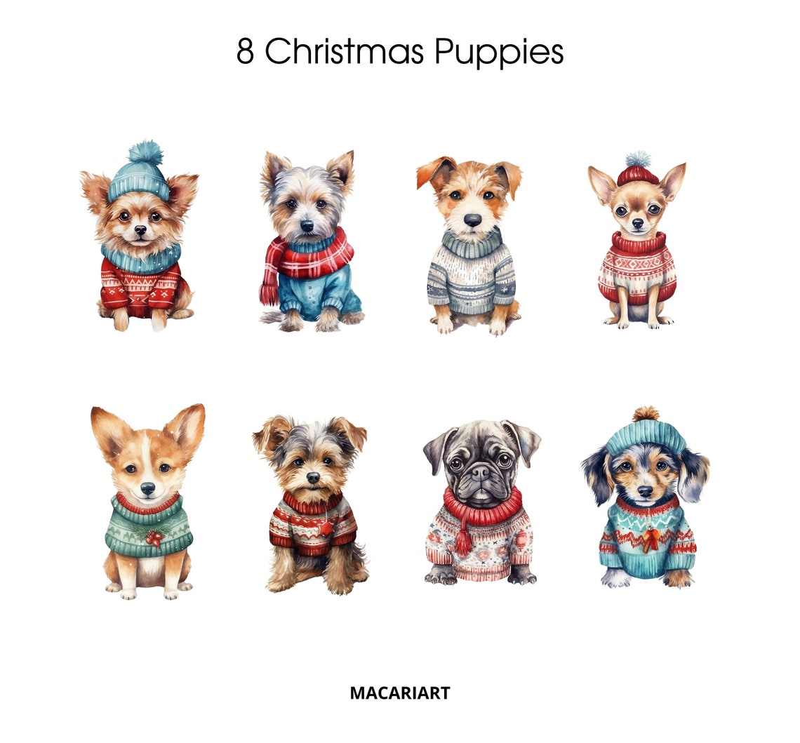 Christmas Puppies Clipart Cute Puppy Clipart Dog Png Winter - Etsy