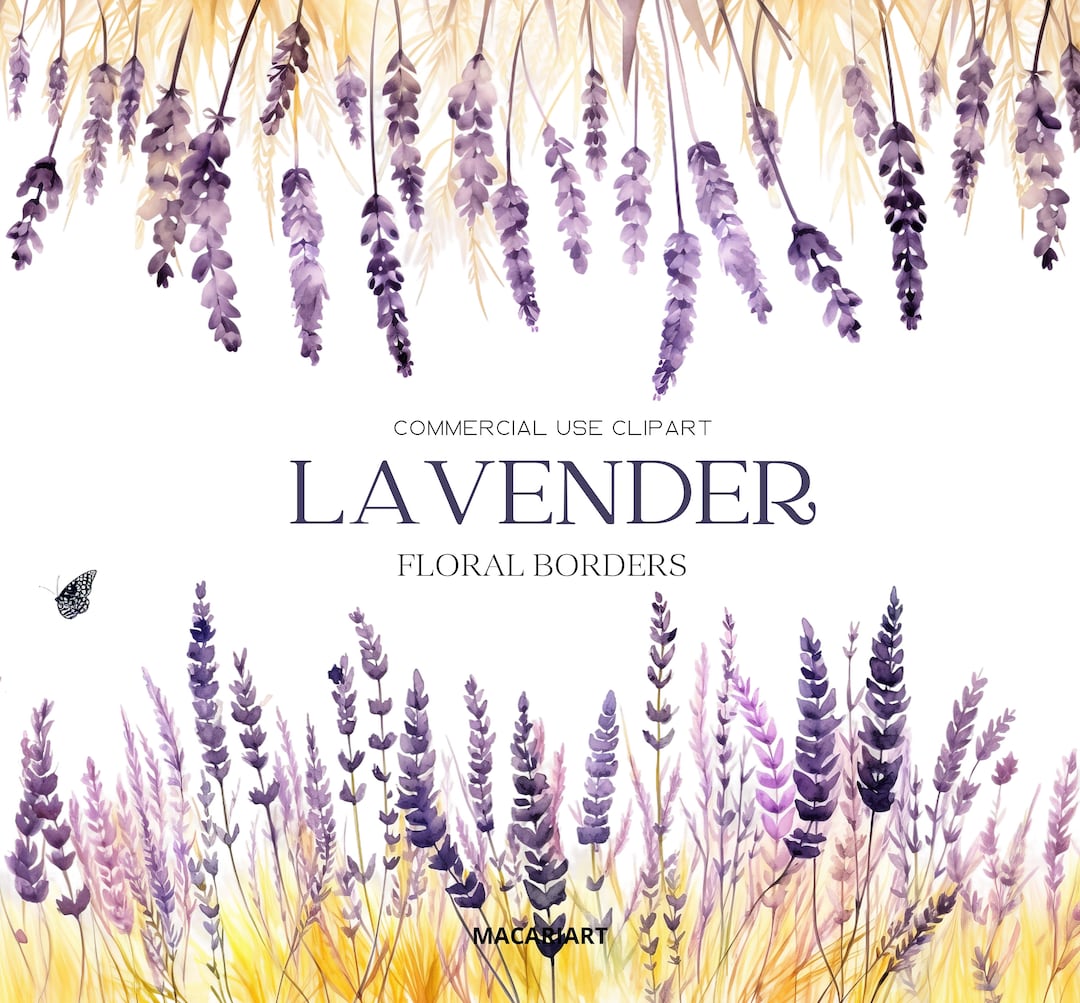 Lavender Borders Clipart Floral Watercolor Border Wildflowers Border ...