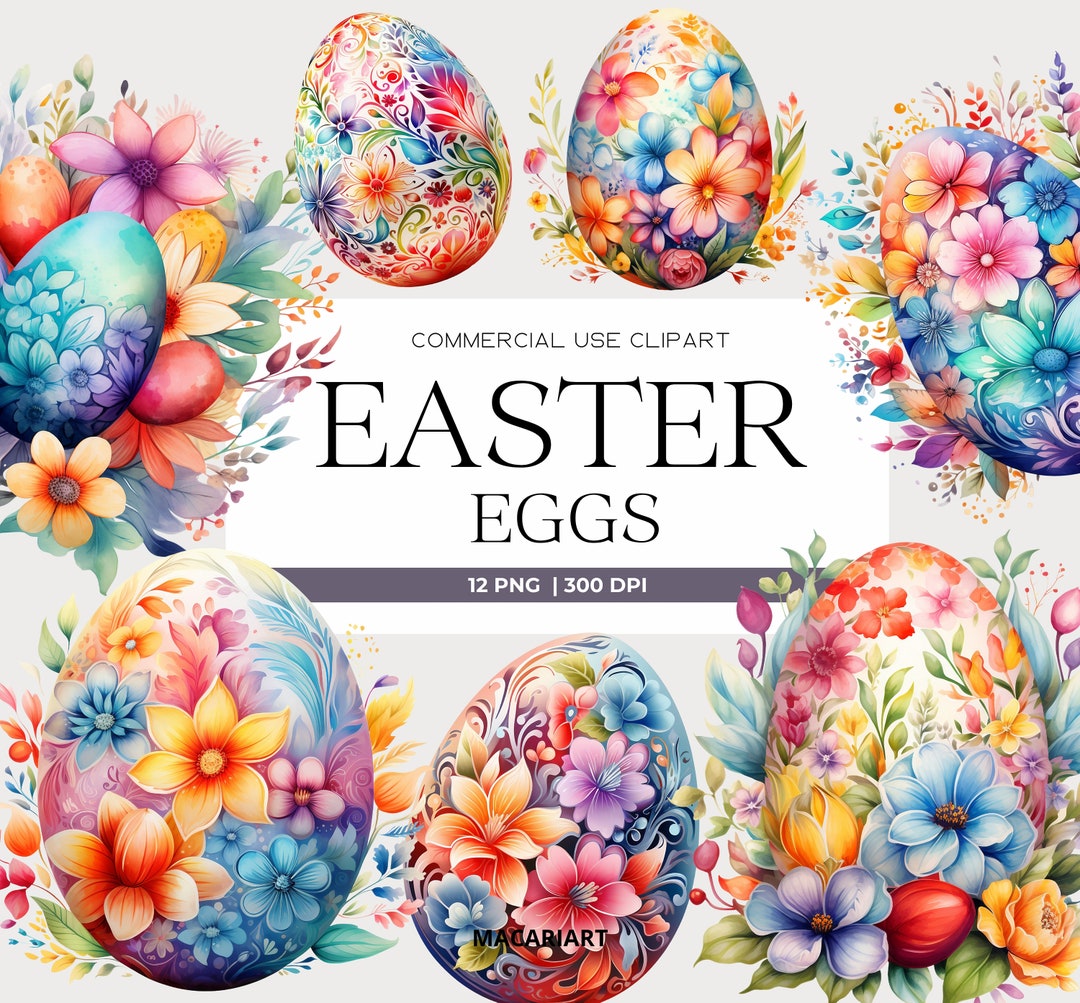 Easter Eggs Watercolor Clipart Happy easter Png Floral Clipart Spring ...