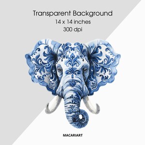 Toile Blue Elephant Clipart Watercolor Chinoiserie Toile De Jouy Jungle ...