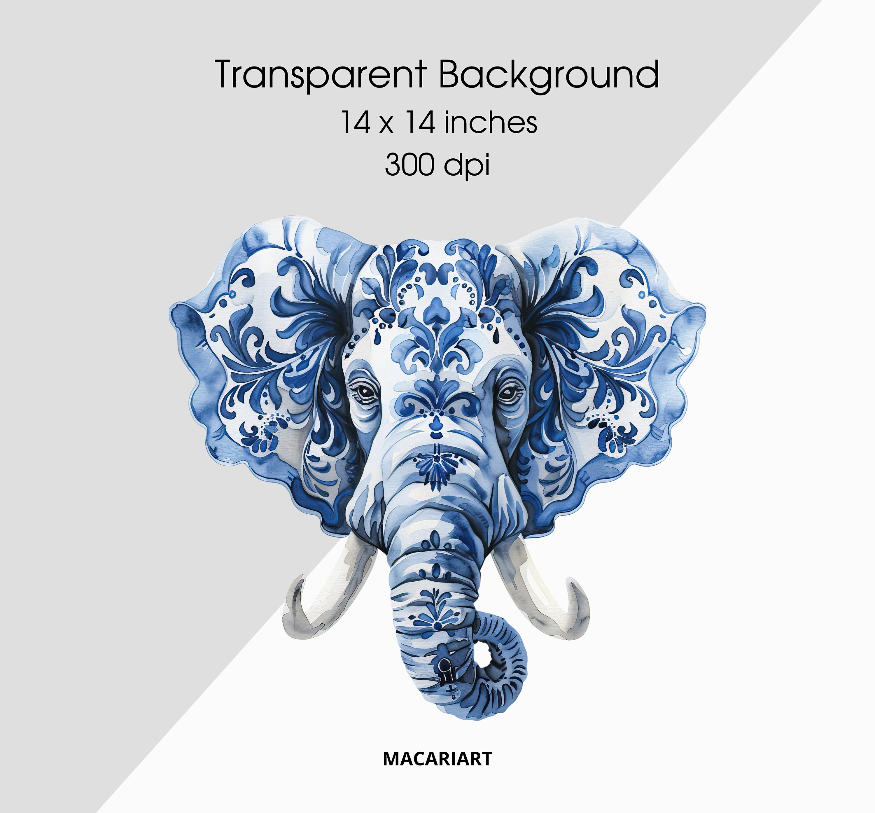 Toile Blue Elephant Clipart Watercolor Chinoiserie Toile De Jouy Jungle ...