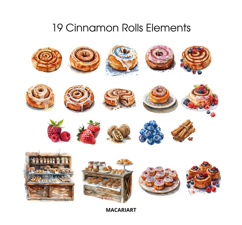 Watercolor Cinnamon Roll Clipart Desert Food Clipart Cinnamon Bun ...