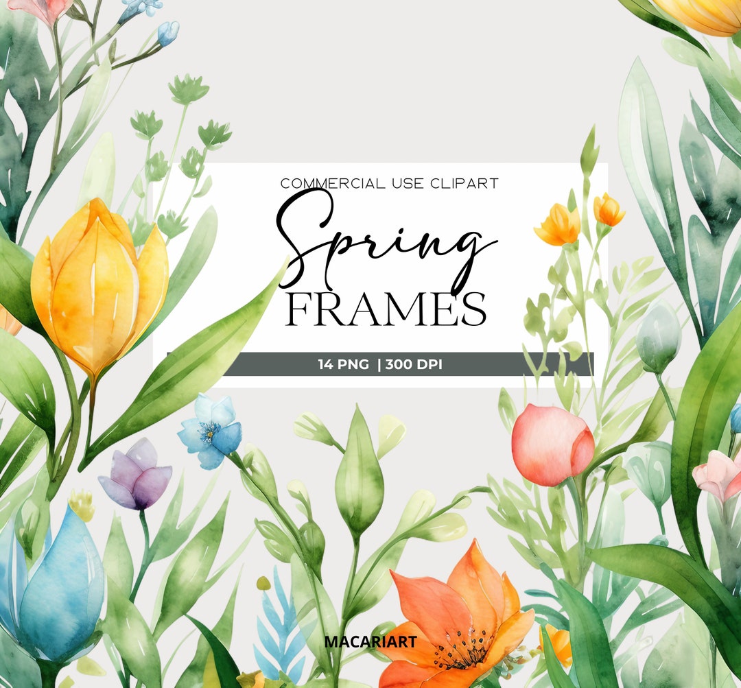 Spring Floral Frames Watercolor Clipart Wedding Frames Baby Shower ...