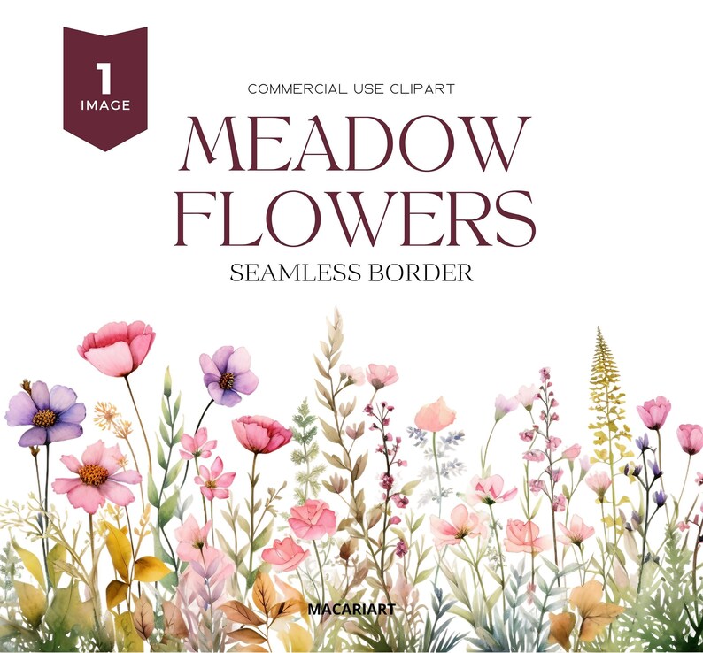 Meadow Flowers Border Clipart Floral Watercolor Border Flowers Seamless ...