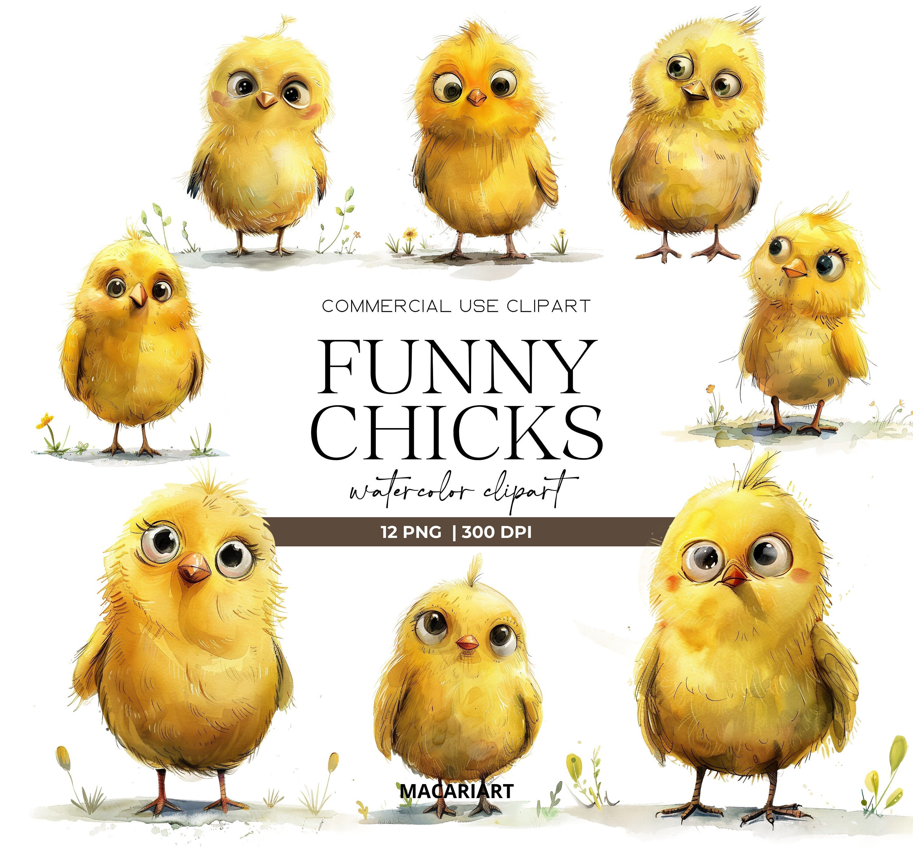 Cute Chick Clipart Funny Chicken Clipart Watercolor Chickens PNG ...