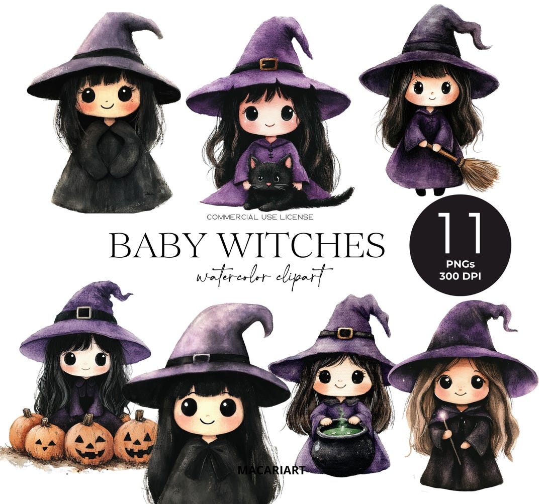 Cute Witch Clipart Watercolor Halloween Clip Art Mystical Witches Png ...