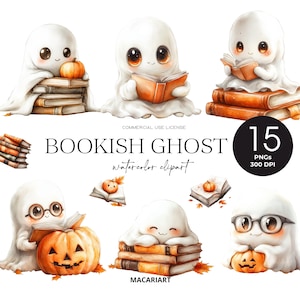 Cute Ghost Reading Clipart Halloween Bookish Ghost Png Spooky Bookish ...