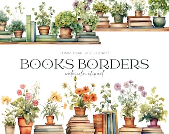 Watercolor Book Border Clipart Bookshelf Png Book Graphics Reading ...