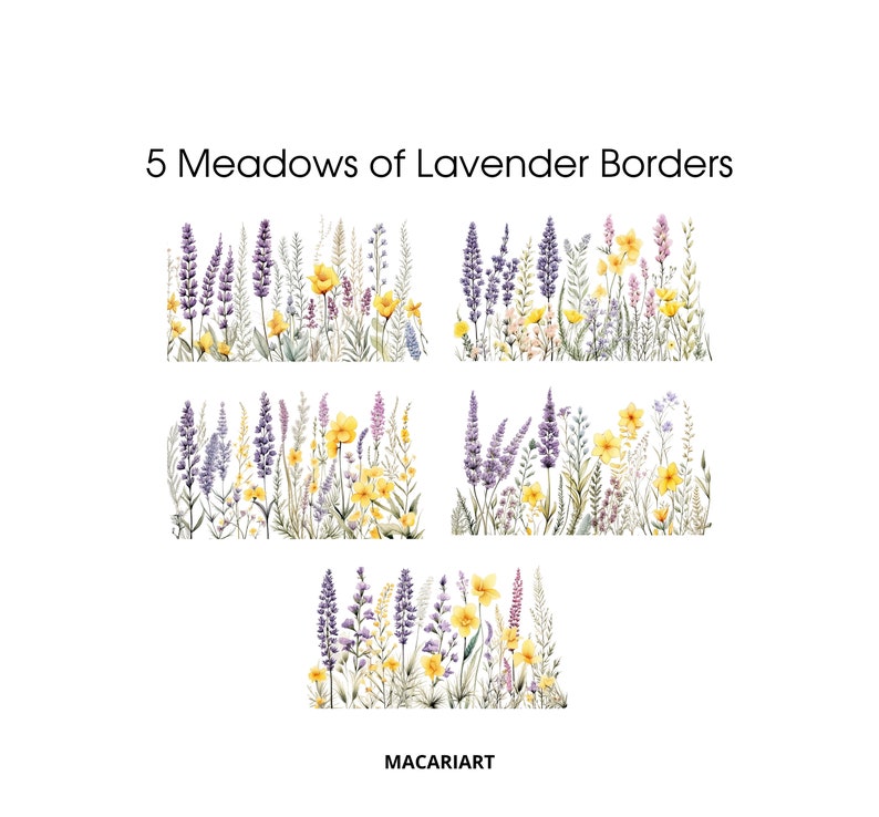 Lavender Borders Clipart Floral Watercolor Borders Wildflowers Seamless ...