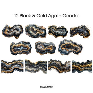 Black Agate Borders Clipart Gold Glitter Black Marble Border Geode ...