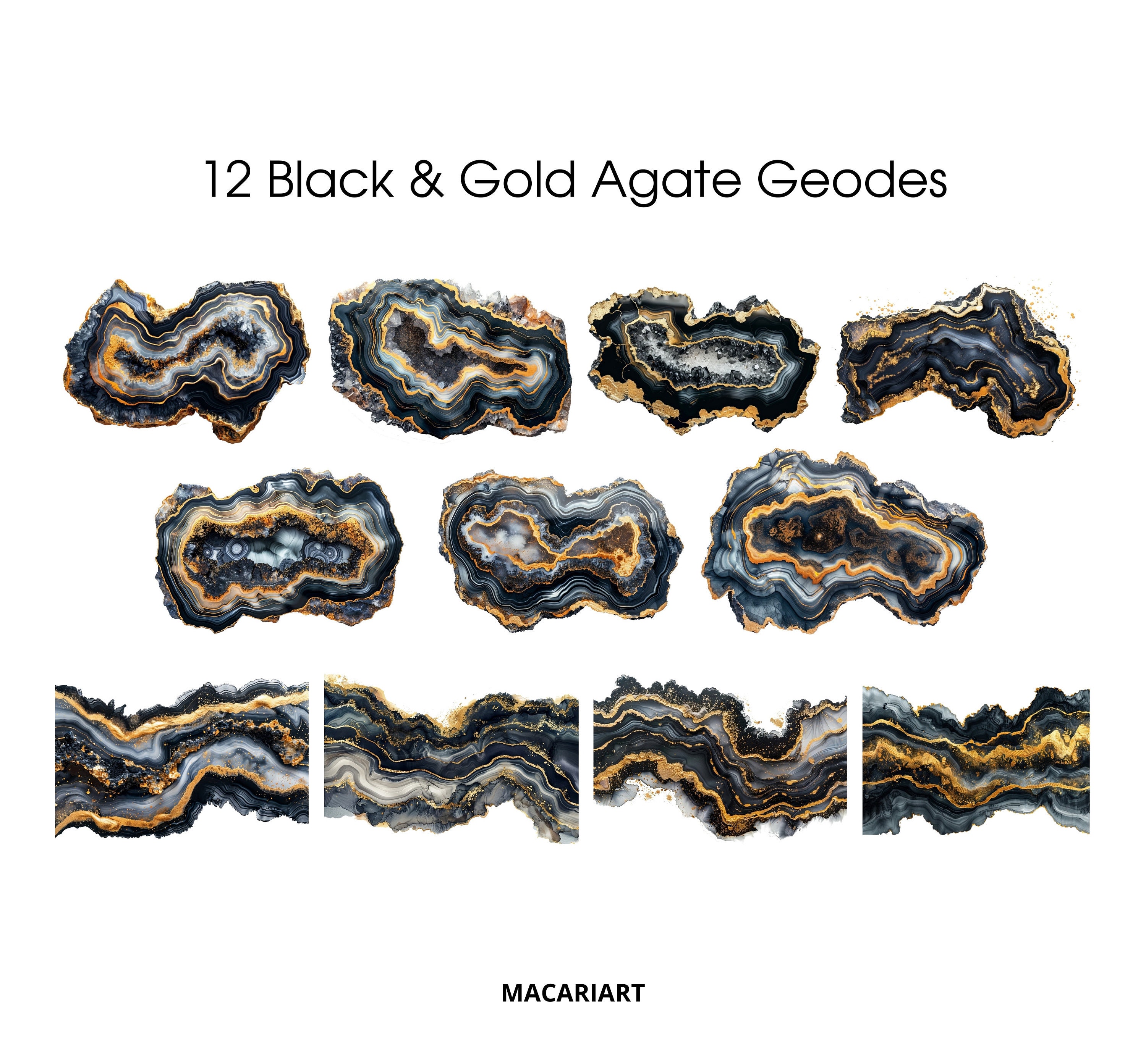 Black Agate Borders Clipart Gold Glitter Black Marble Border Geode ...