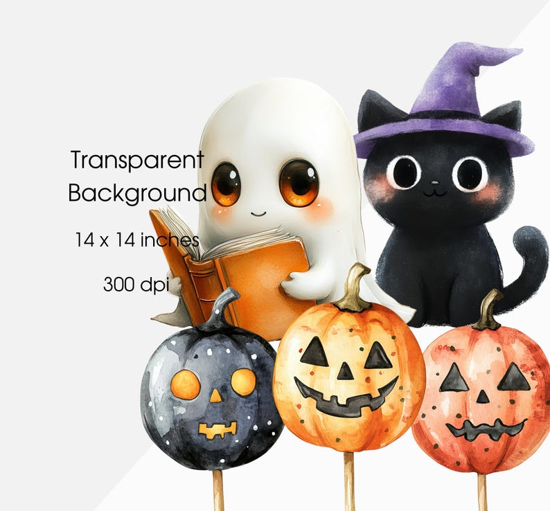 Halloween Clipart Bundle Watercolor Witch Black Cat Ghost Pumpkin ...