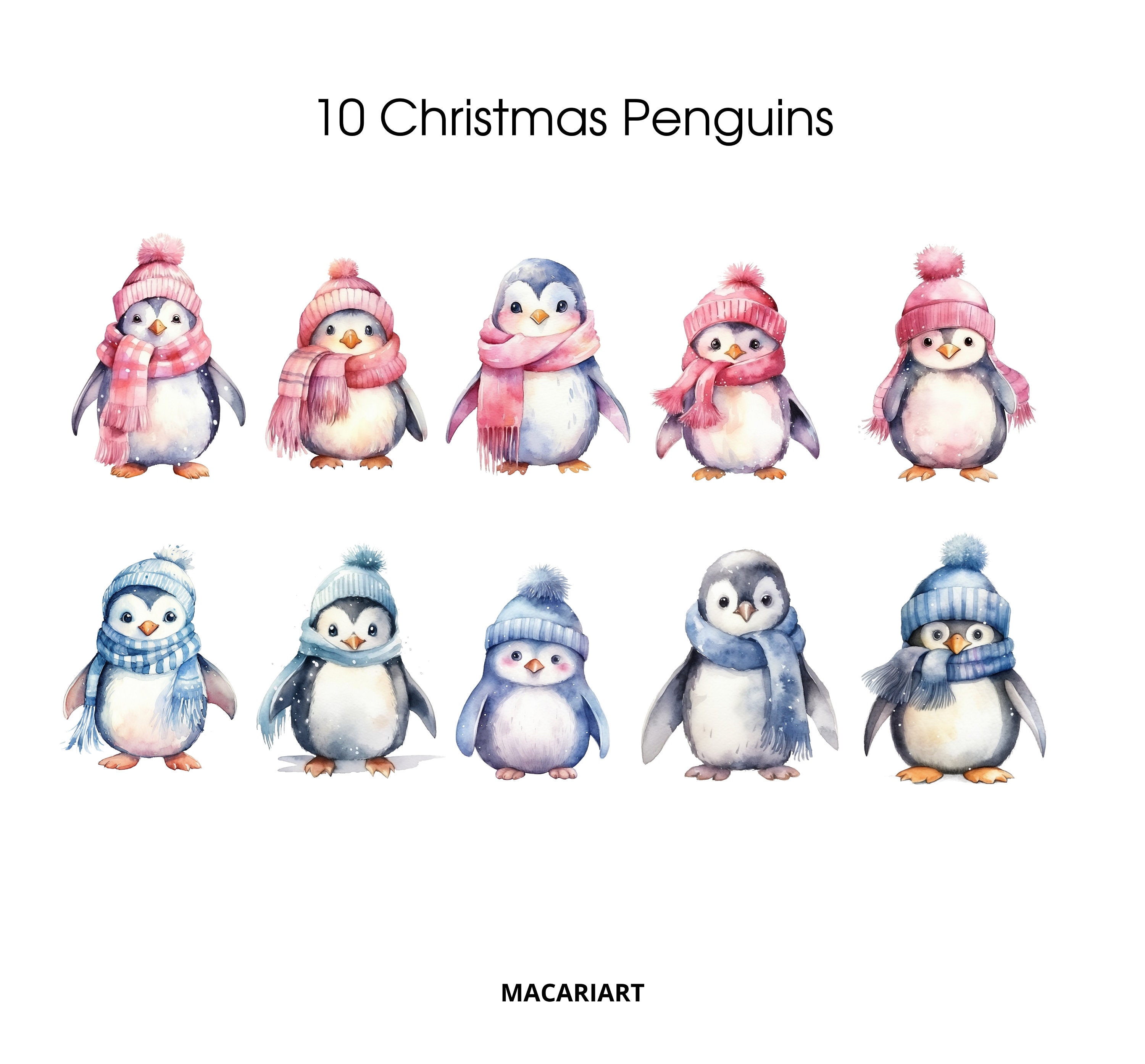 Christmas Penguin Clipart Bundle Cute Penguin Png Christmas Winter ...