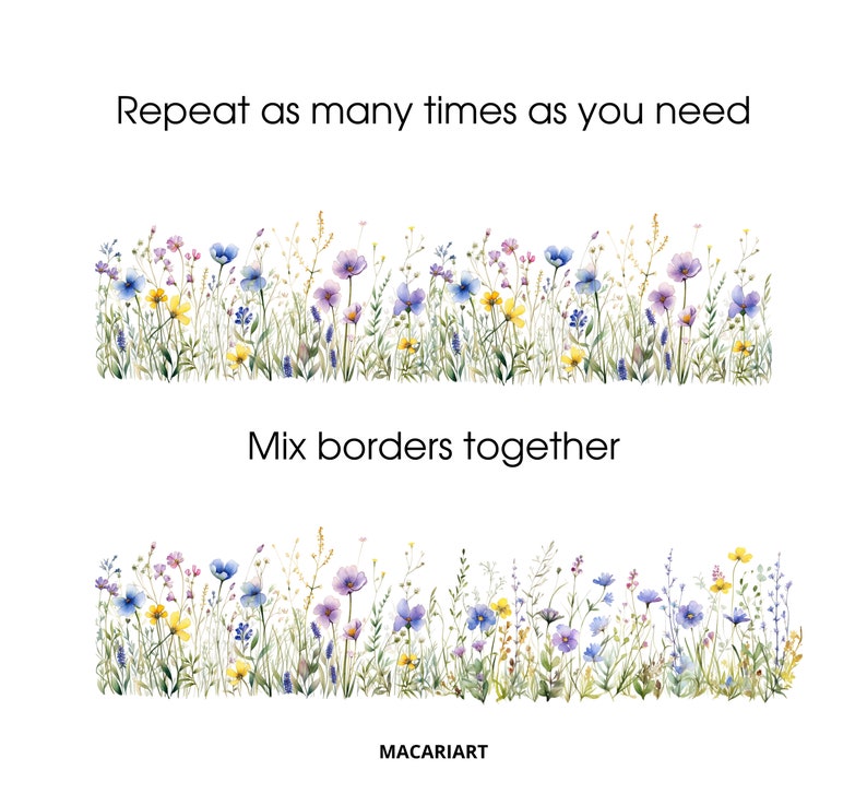 Meadow Flowers Borders Clipart Floral Watercolor Borders Flowers ...