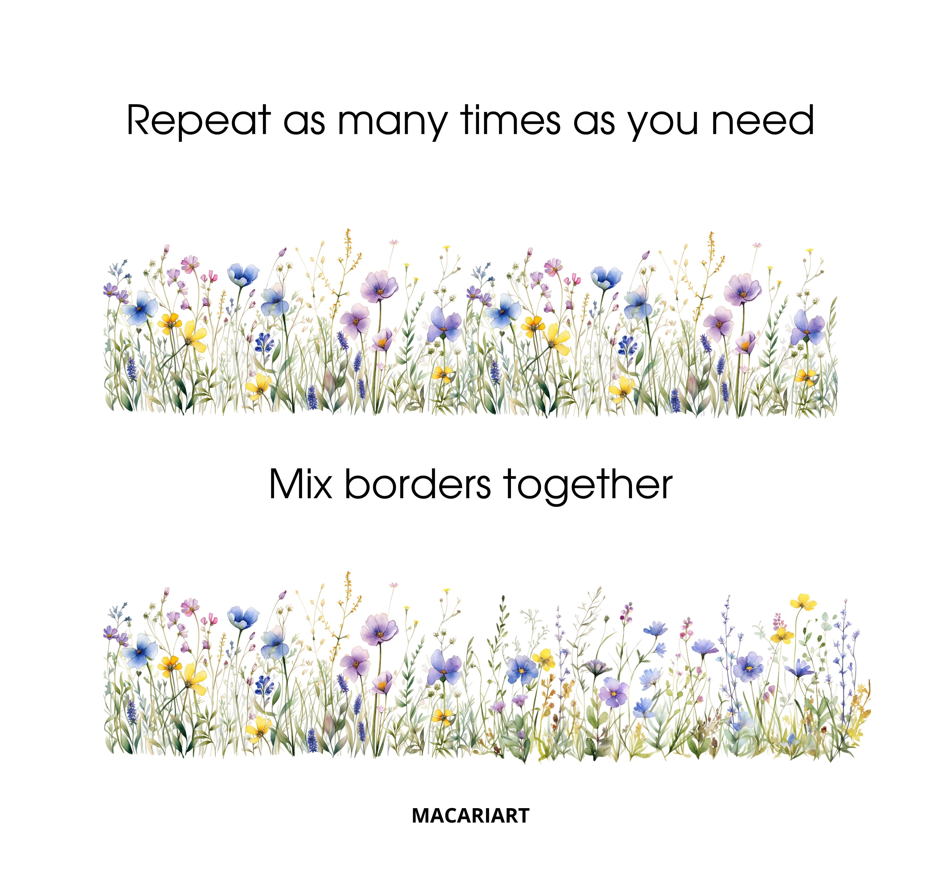 Meadow Flowers Borders Clipart Floral Watercolor Borders Flowers ...