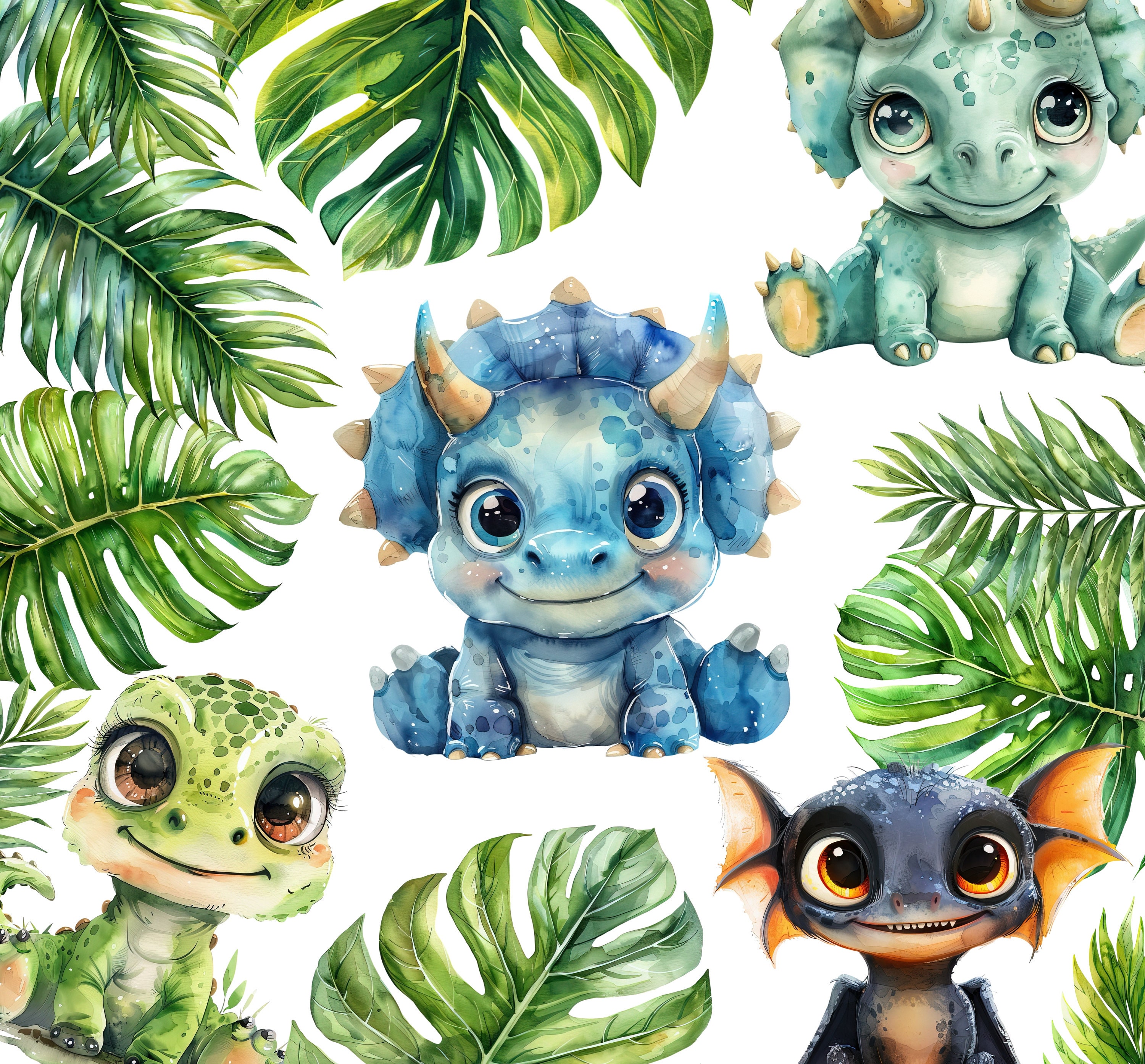 Cute Baby Dinosaur Clipart Watercolor Dino Baby Shower Dinosaur Png ...