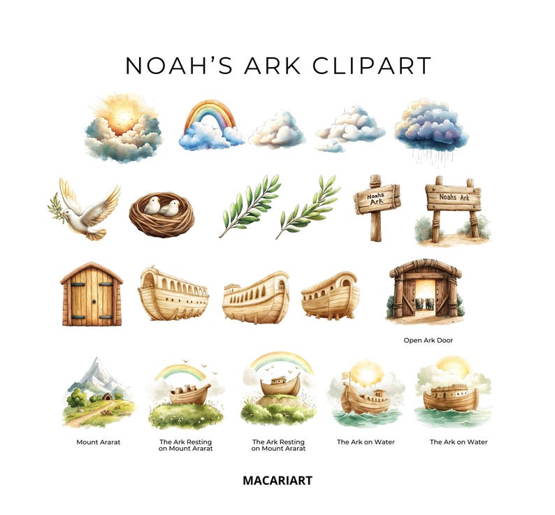 Noahs Ark Clipart, Bible Story, Biblical People, Cute Baby Animals ...