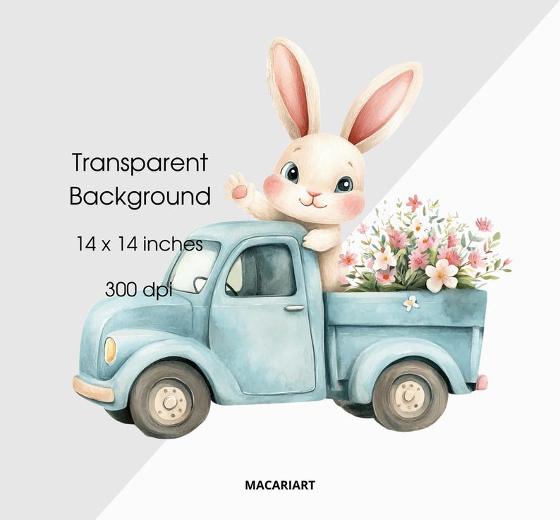 Easter Bunny Truck Clipart, Happy Easter Bunny Png, Floral Easter ...