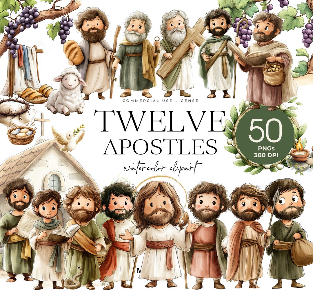 12 Apostles Clipart, Jesus and 12 Disciples, Bible Characters, New ...