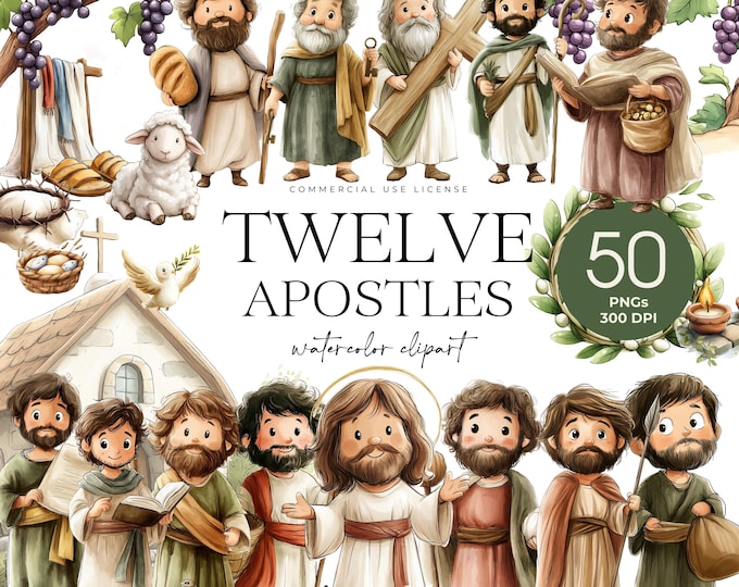 Jesus Christ and His 12 Apostles, Clip Art and Coloring Pages - Etsy India