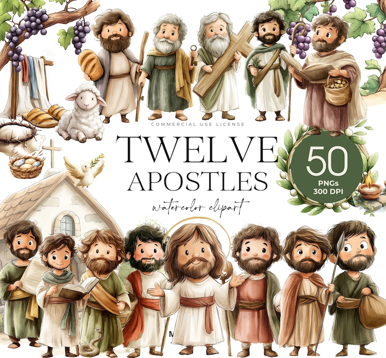 12 Apostles Clipart, Jesus and 12 Disciples, Bible Characters, New ...