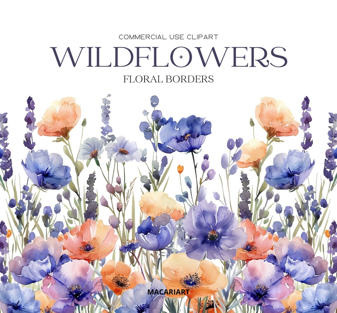Wildflowers Borders Clipart Floral Watercolor Border Flowers Border ...