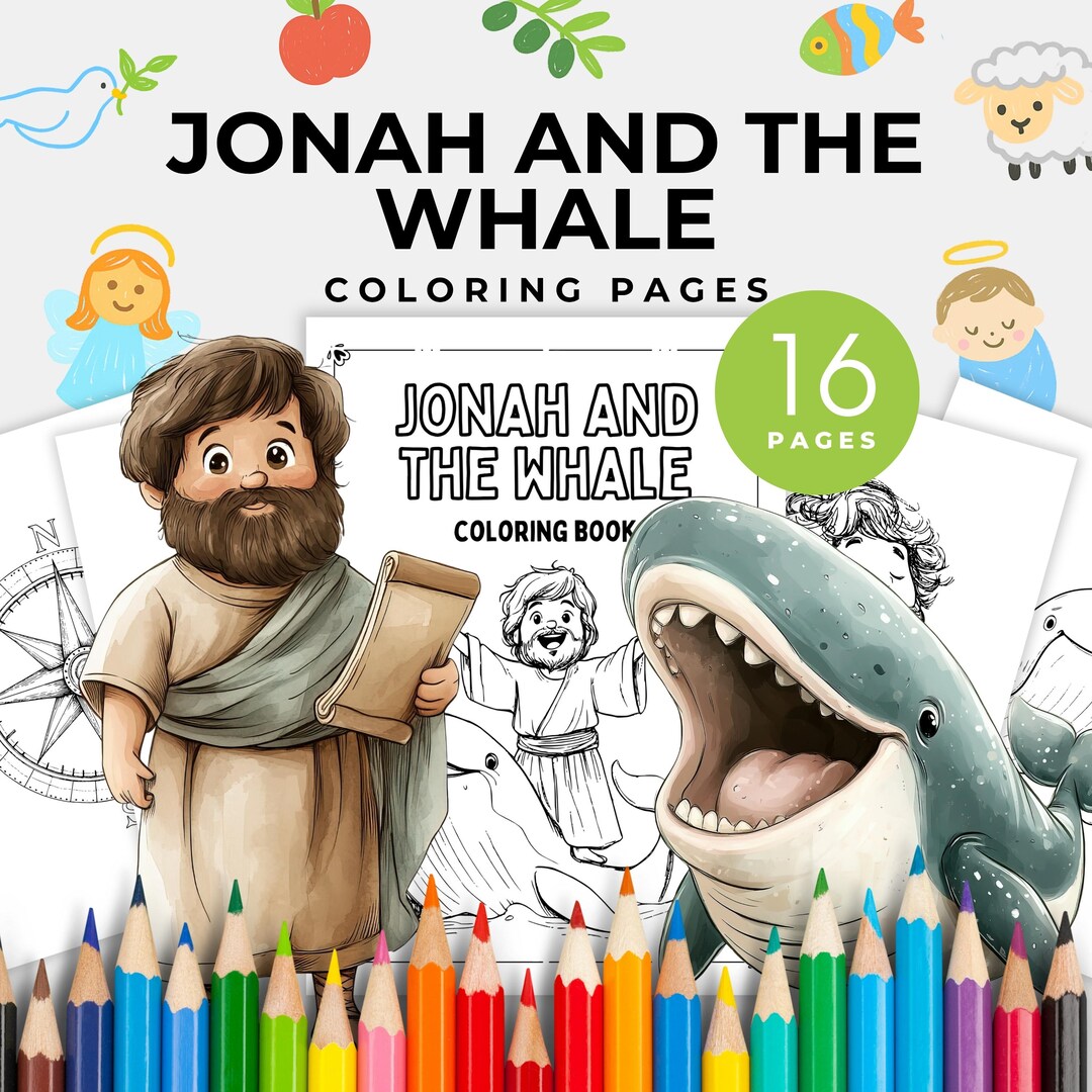 Jonah and the Whale Coloring Book, Bible Coloring Pages, Jonah Bible ...