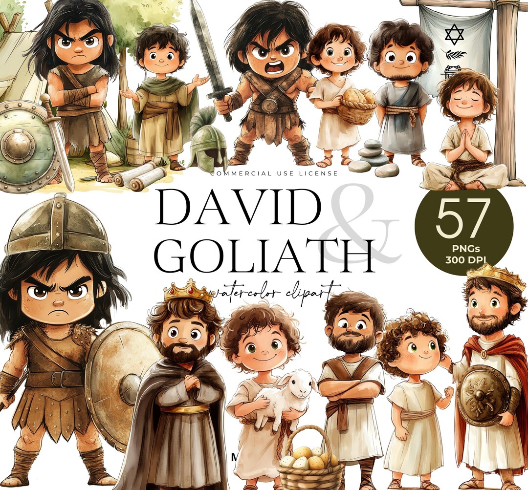 David and Goliath Clipart, Kids Bible Study, Biblical Character Clipart ...