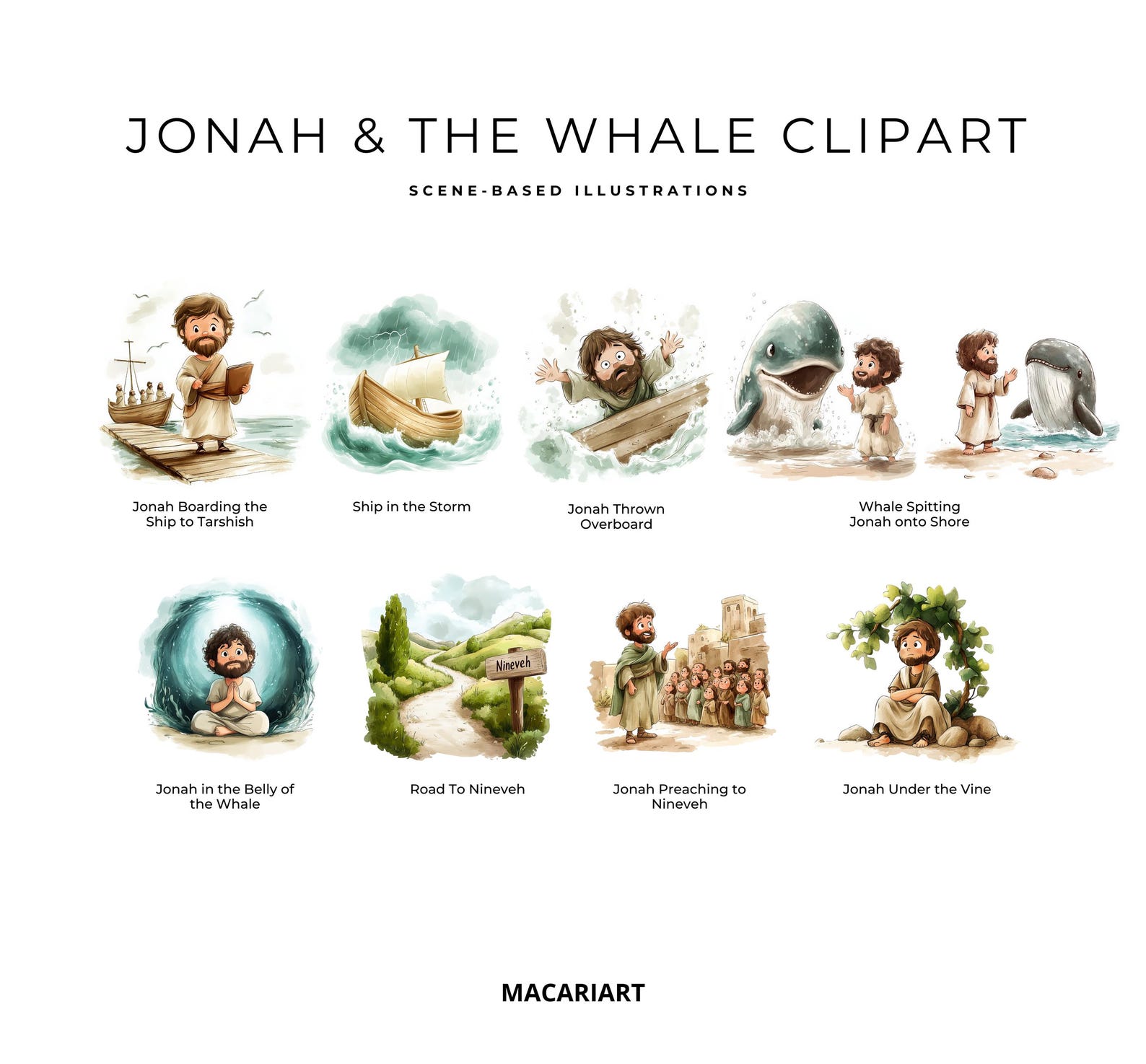 Jonah and the Whale Clipart, Book of Jonah, Biblical Character Clipart ...