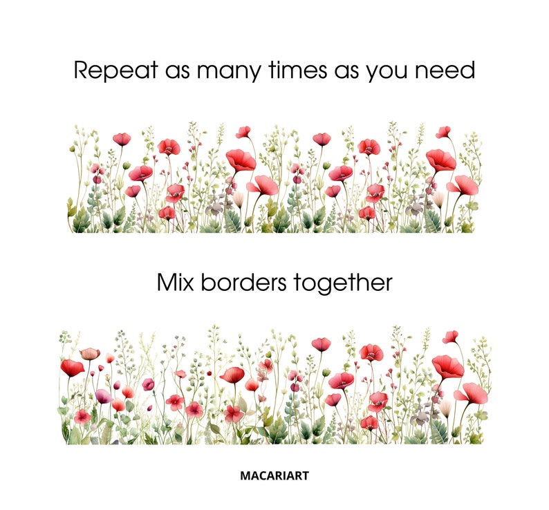 Wildflowers Borders Clipart Floral Watercolor Borders Flowers Seamless ...