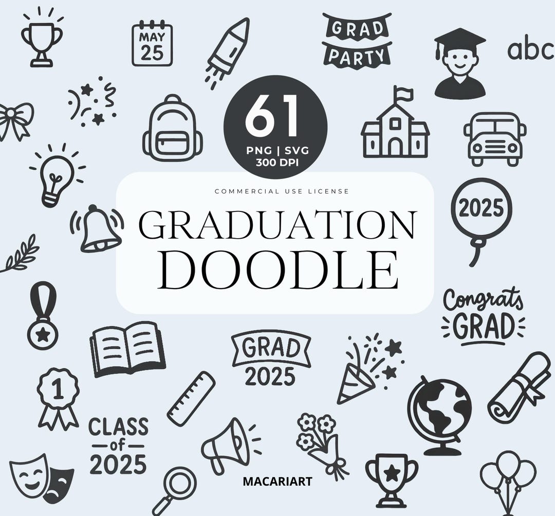 Graduation Doodle Clipart, Graduation SVG, Graduation cap, Diploma ...