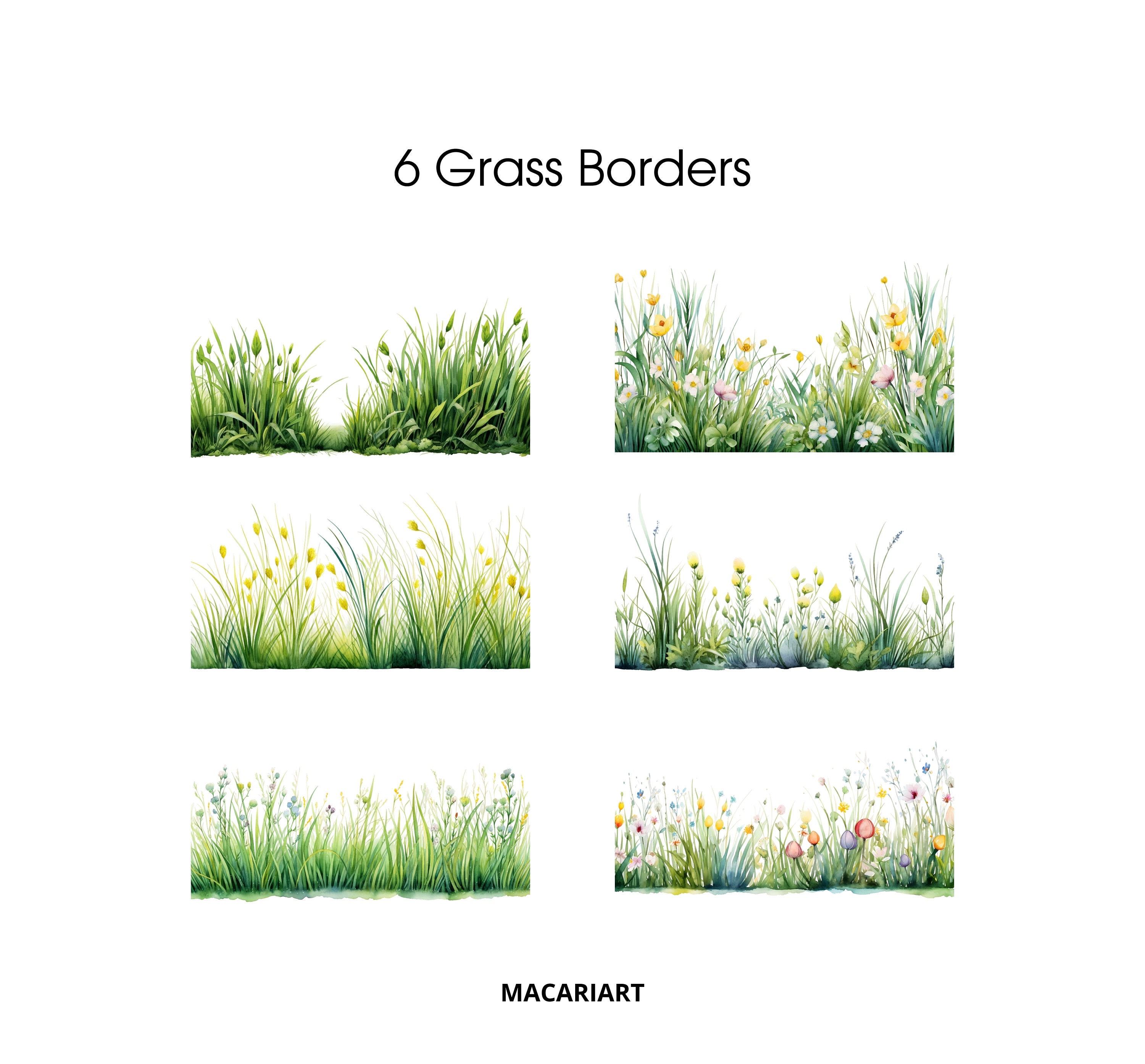 Grass Borders Clipart Floral Watercolor Borders Wildflowers Seamless ...