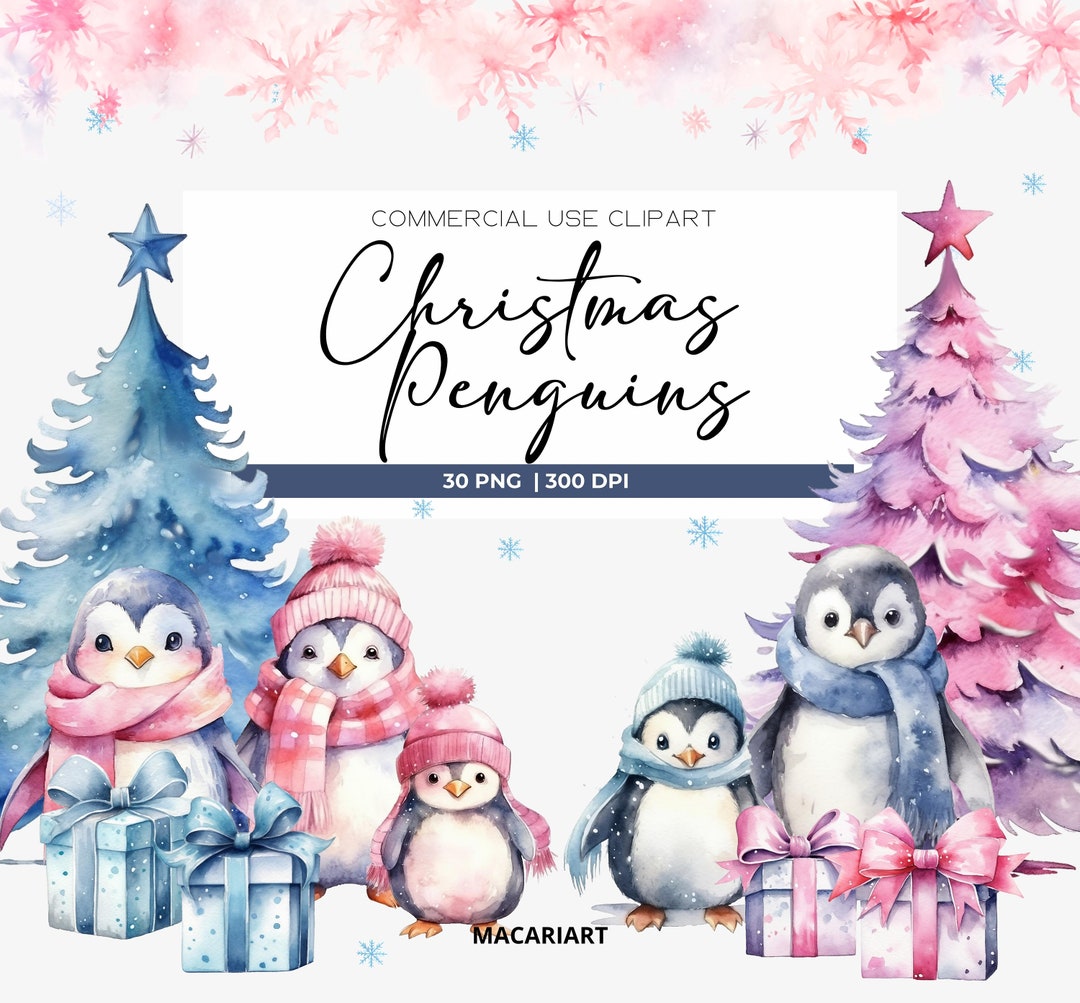 Christmas Penguin Clipart Bundle Cute Penguin Png Christmas Winter ...