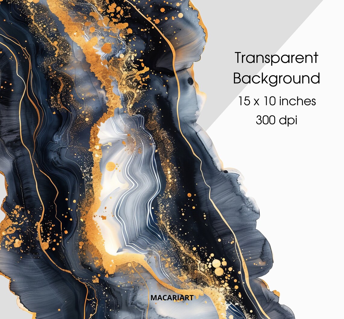 Black Agate Borders Clipart Gold Glitter Black Marble Border Geode ...