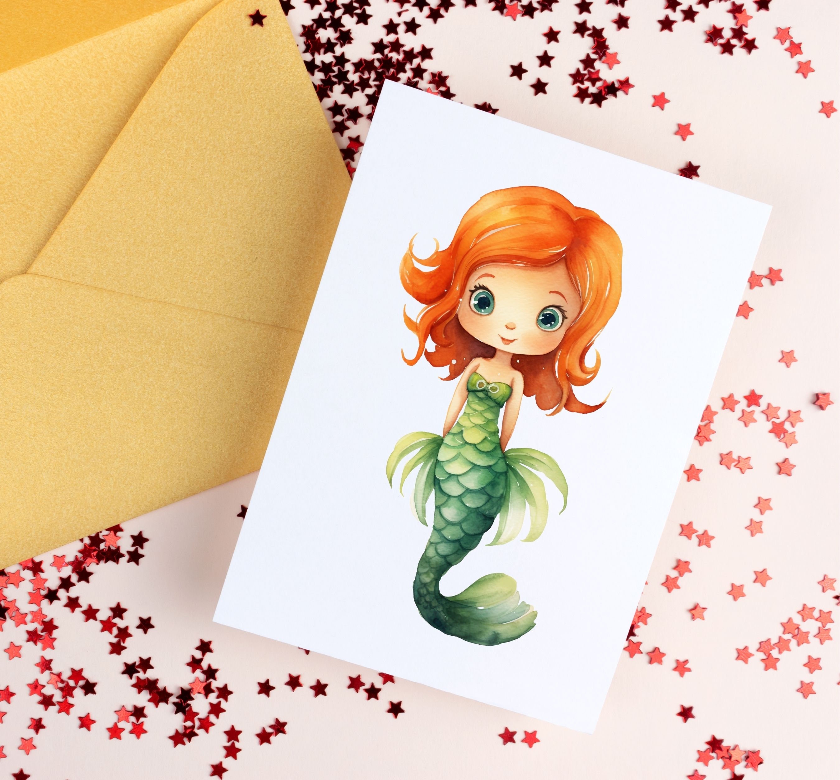 Little Mermaid Clipart Watercolor Mermaid Under the Sea Watercolor ...