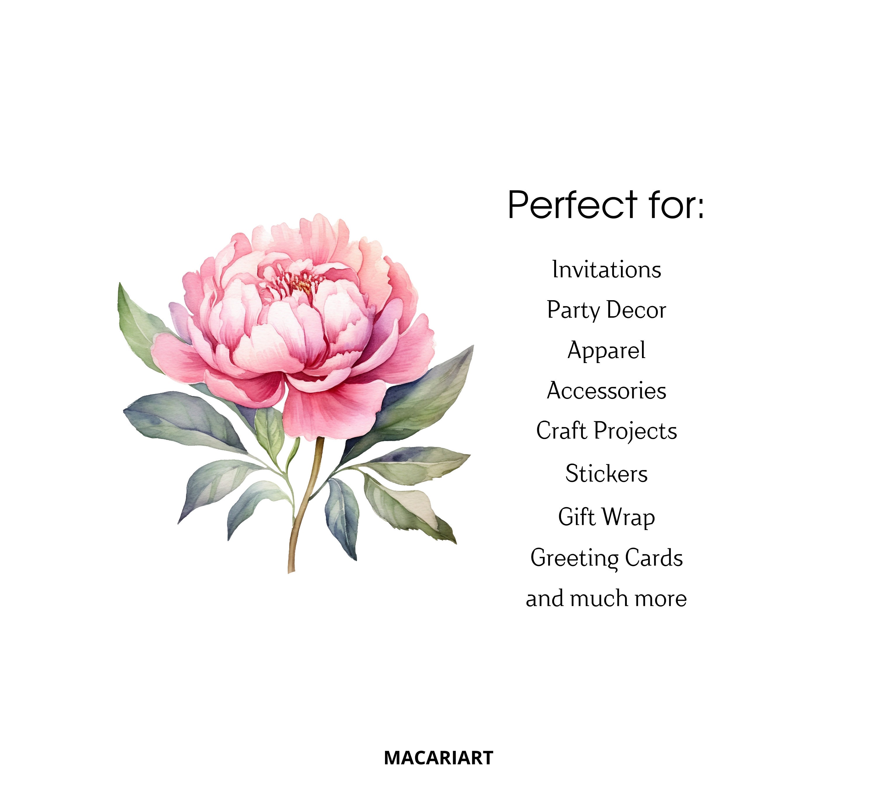 Pink Peony Watercolor Clipart Elegant Bohemian Flowers Romantic Wedding ...