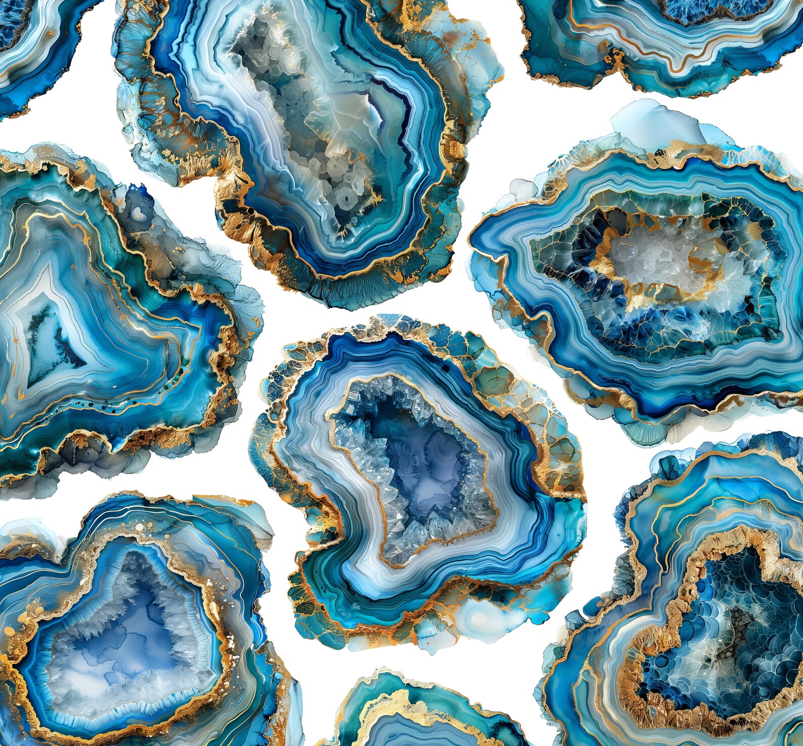 Turquoise Agate Border Clipart Gold Glitter Blue Marble Border Geode ...