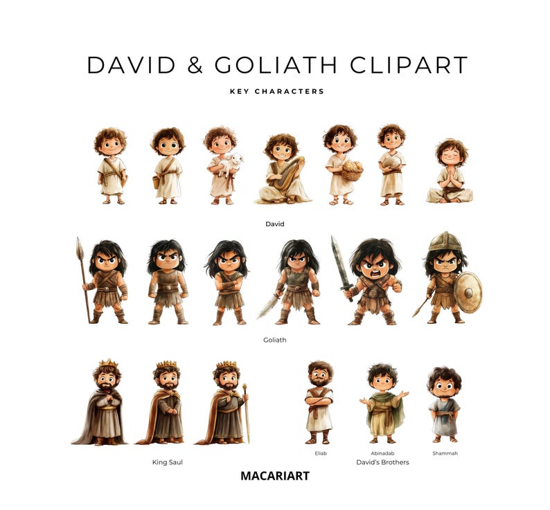 David and Goliath Clipart, Kids Bible Study, Biblical Character Clipart ...
