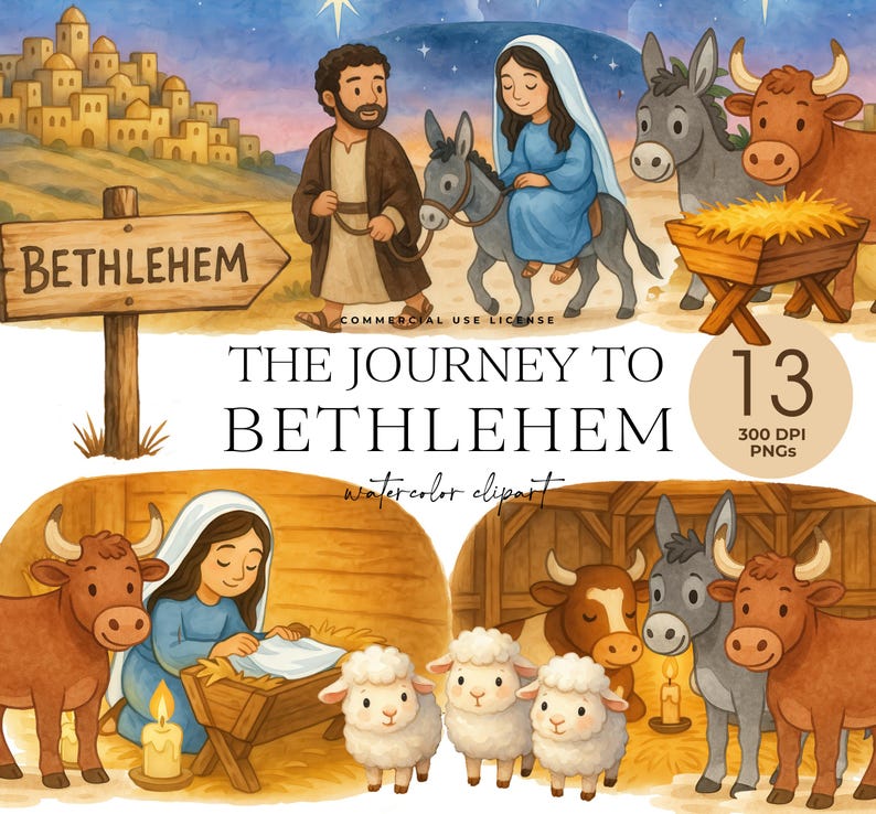 The Journey to Bethlehem Scenes, Cute Nativity Scene, Christmas Star ...