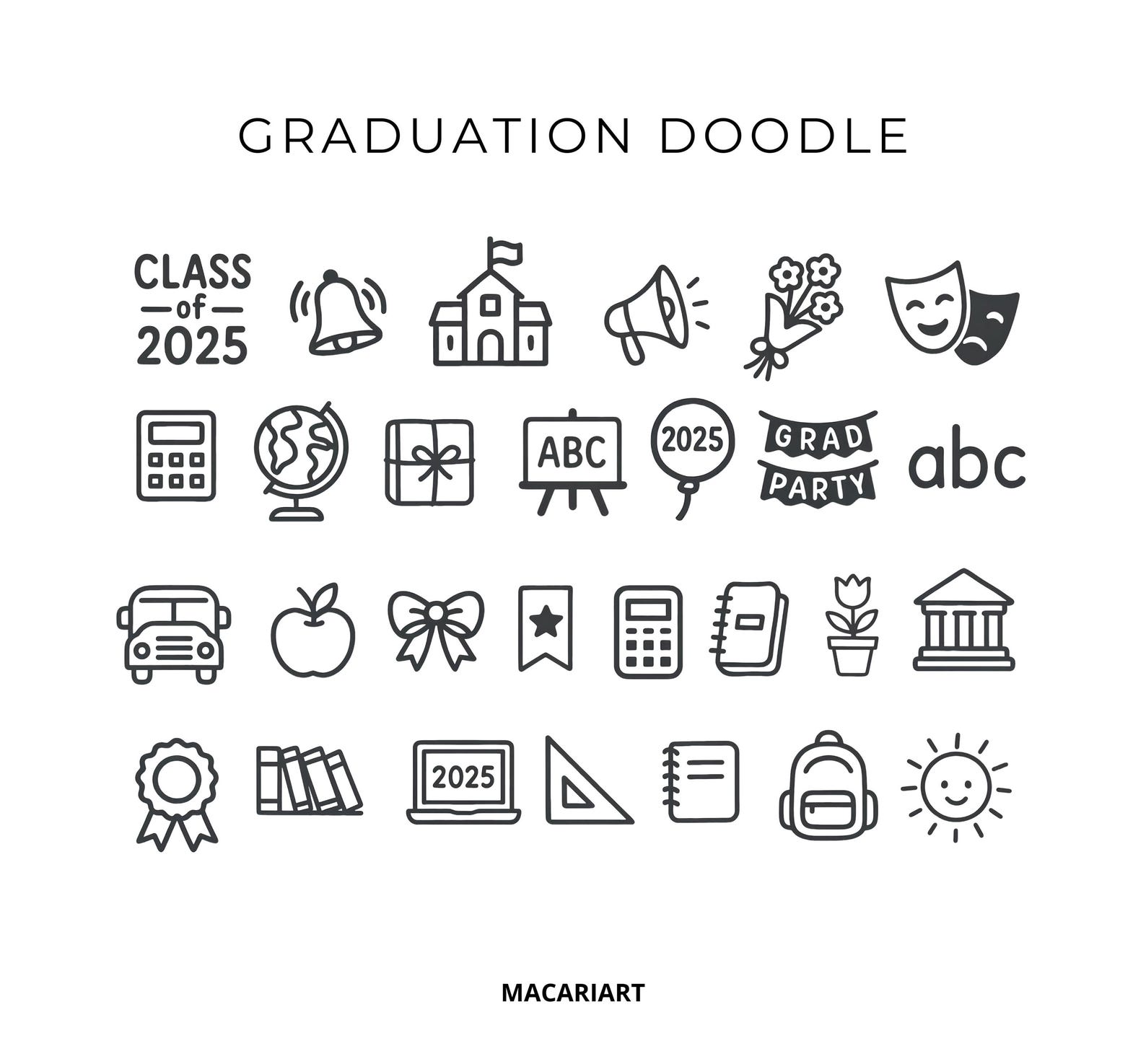 Graduation Doodle Clipart, Graduation SVG, Graduation cap, Diploma ...