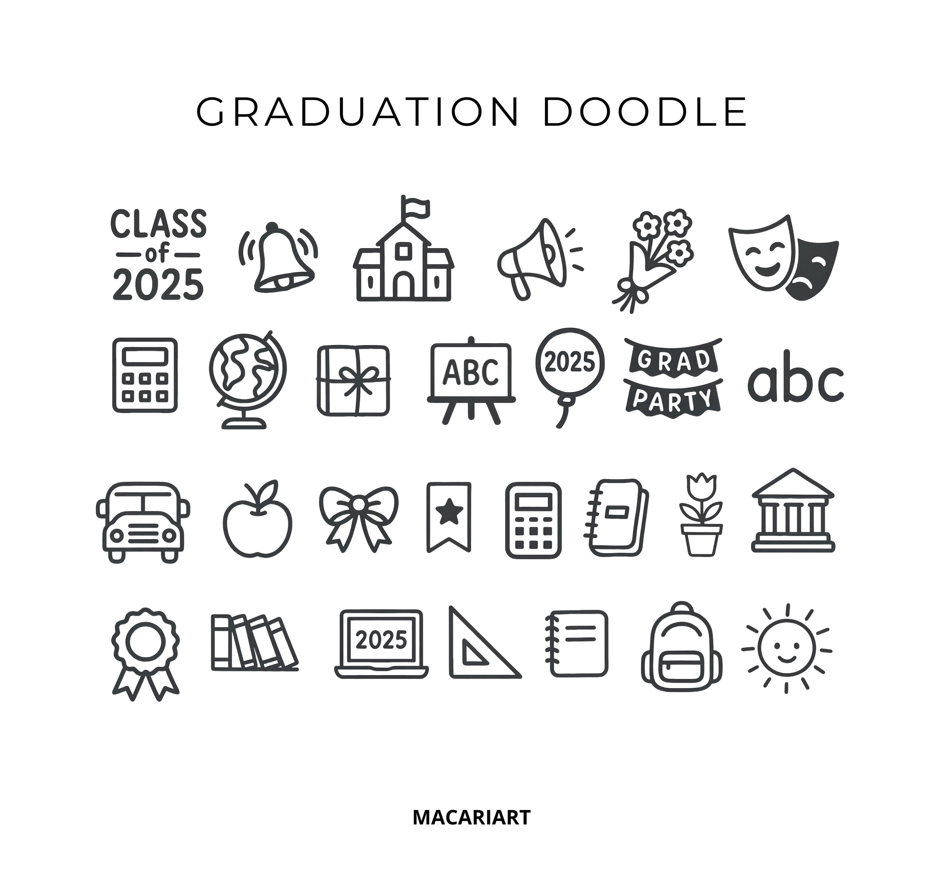 Graduation Doodle Clipart, Graduation SVG, Graduation cap, Diploma ...