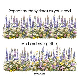 Wildflowers Borders Clipart Floral Watercolor Borders Lavender Flowers ...