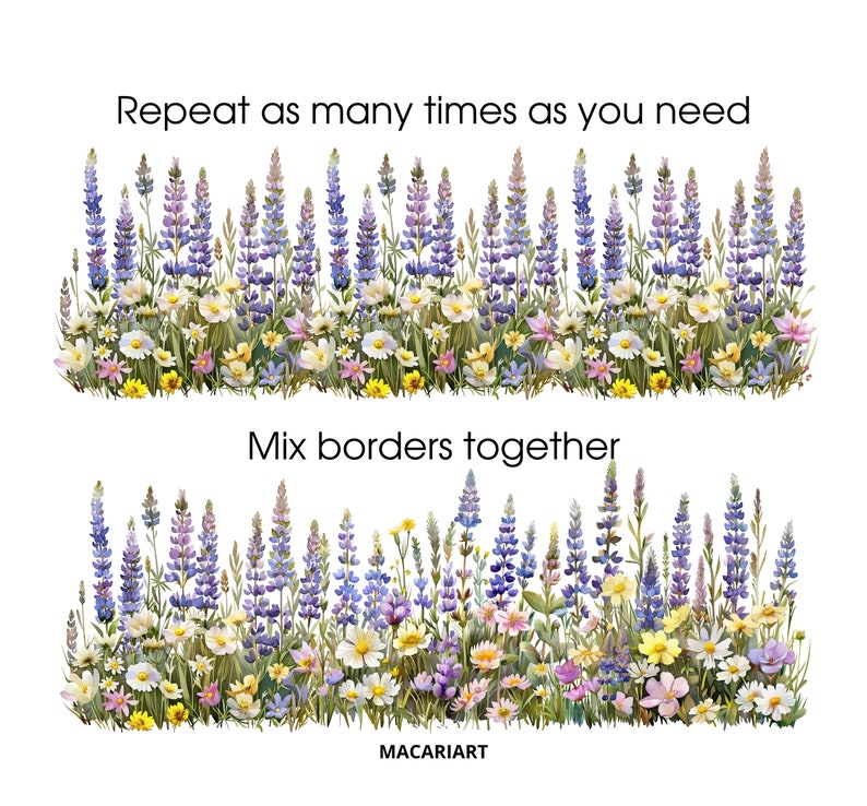 Wildflowers Borders Clipart Floral Watercolor Borders Lavender Flowers ...