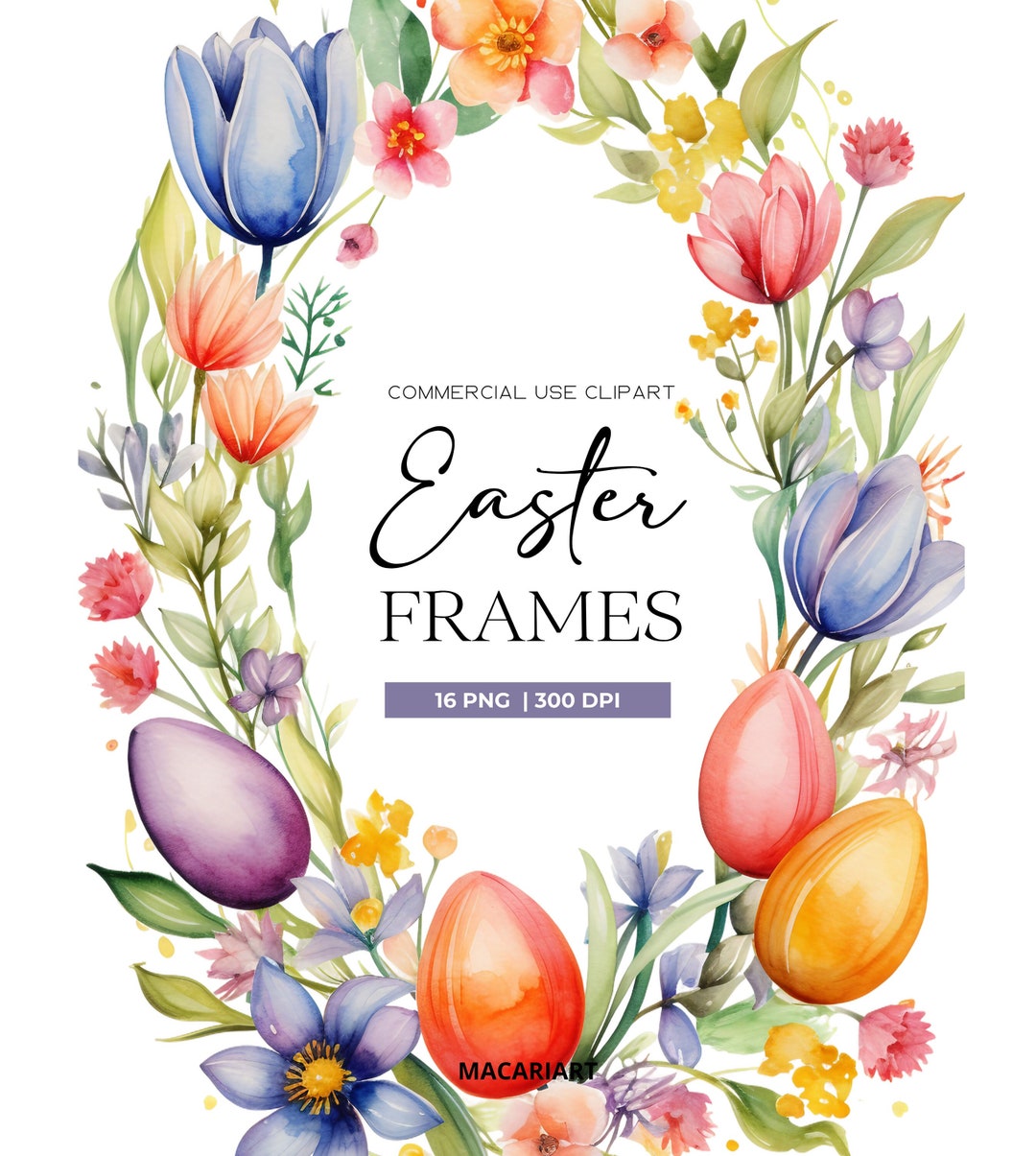 Watercolor Easter Frames Clipart Floral Border Clipart Floral Easter ...
