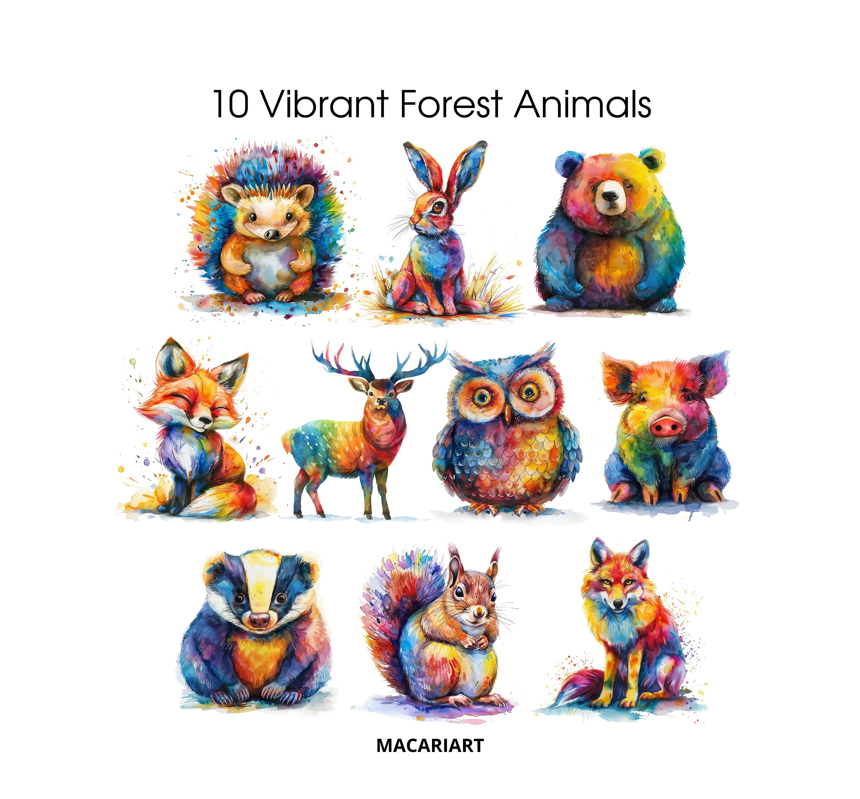 Woodland Animals Watercolor Clipart Forest Animals Clipart Cute ...