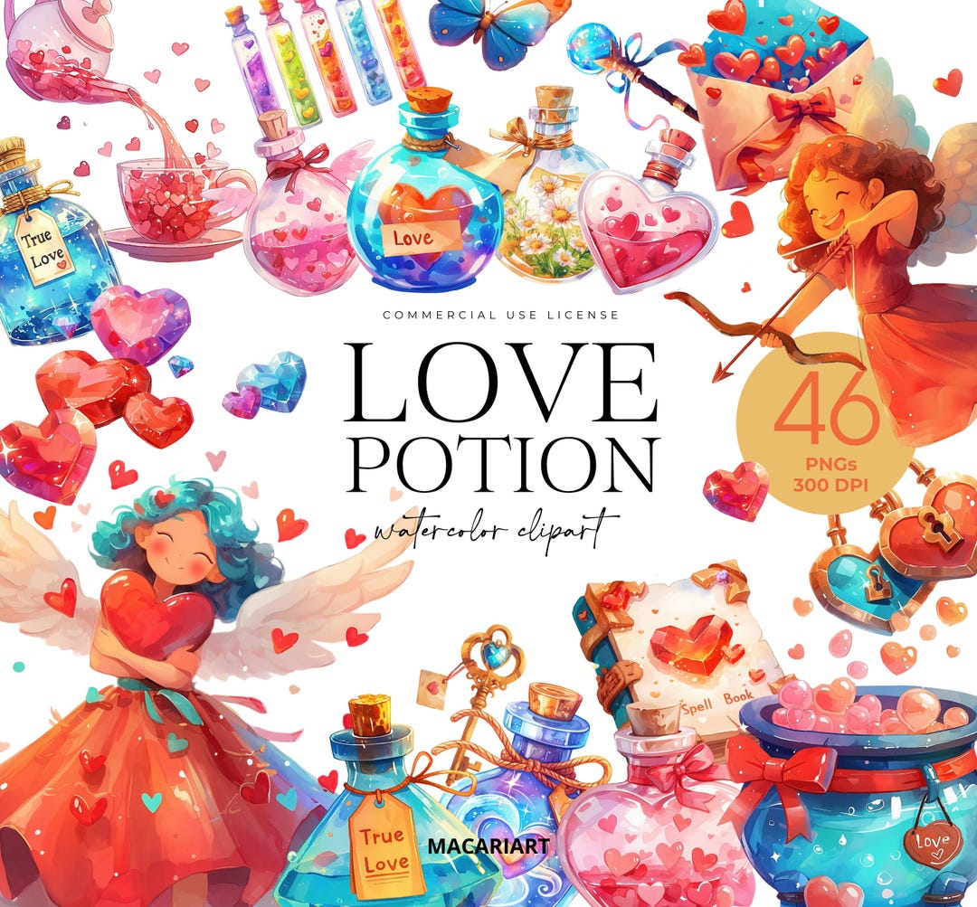 Love Potion Clipart, Magical Potion Illustrations, Valentine's Day ...