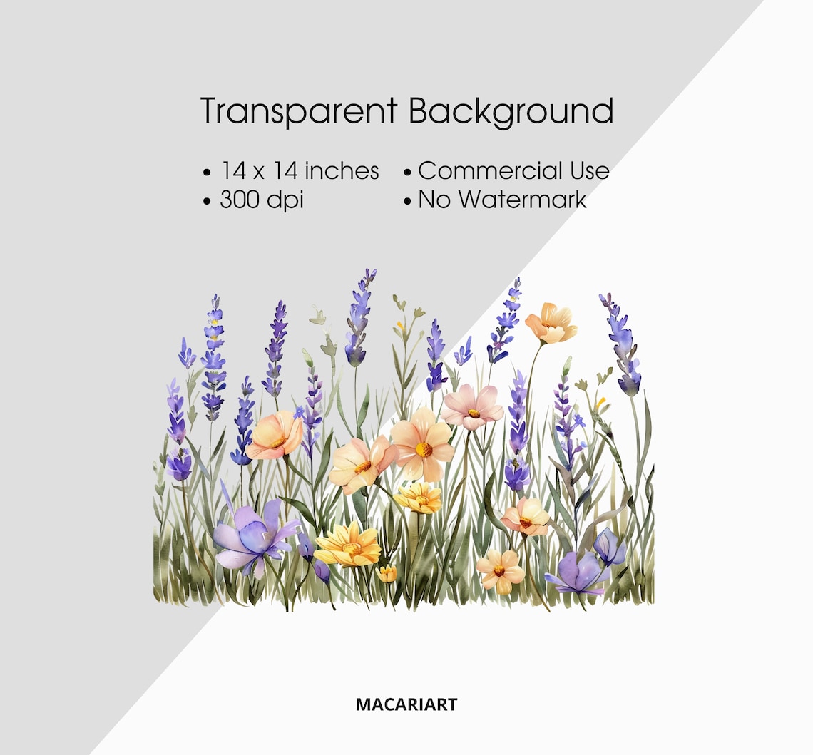 Wildflowers Borders Clipart Floral Watercolor Borders Lavender Flowers ...