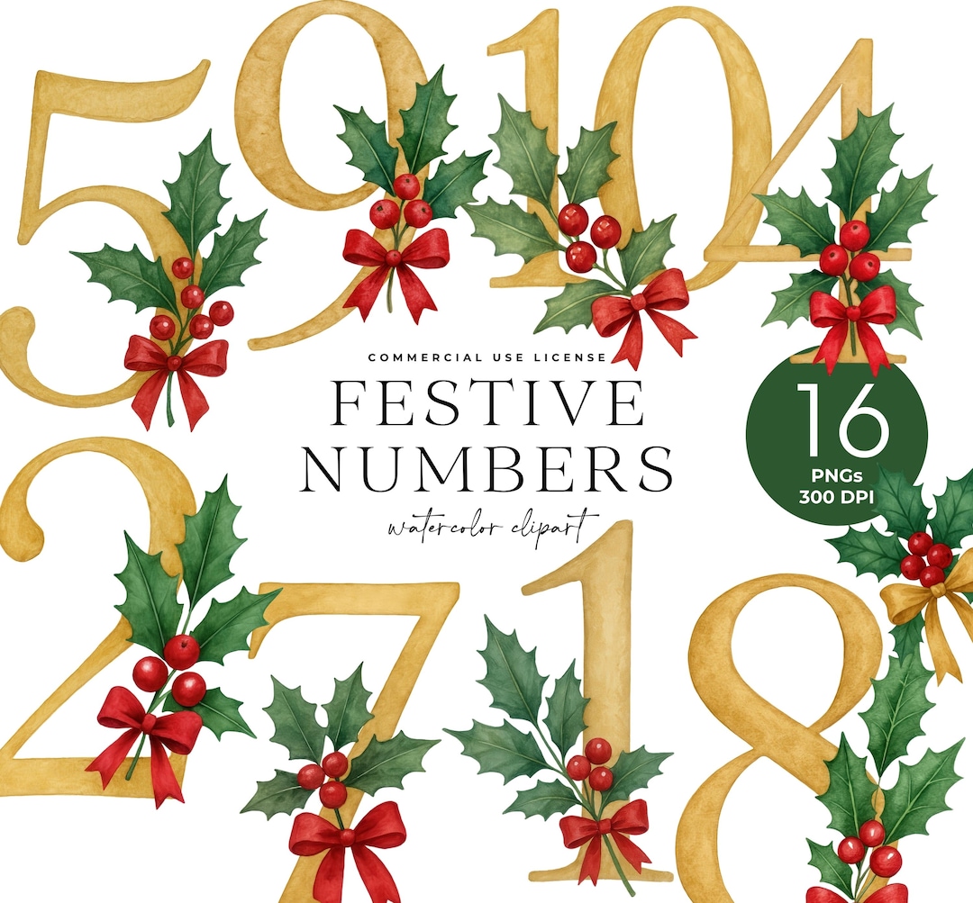 Christmas Numbers Clipart, Holiday Festive Xmas, Festive Numbers Png ...