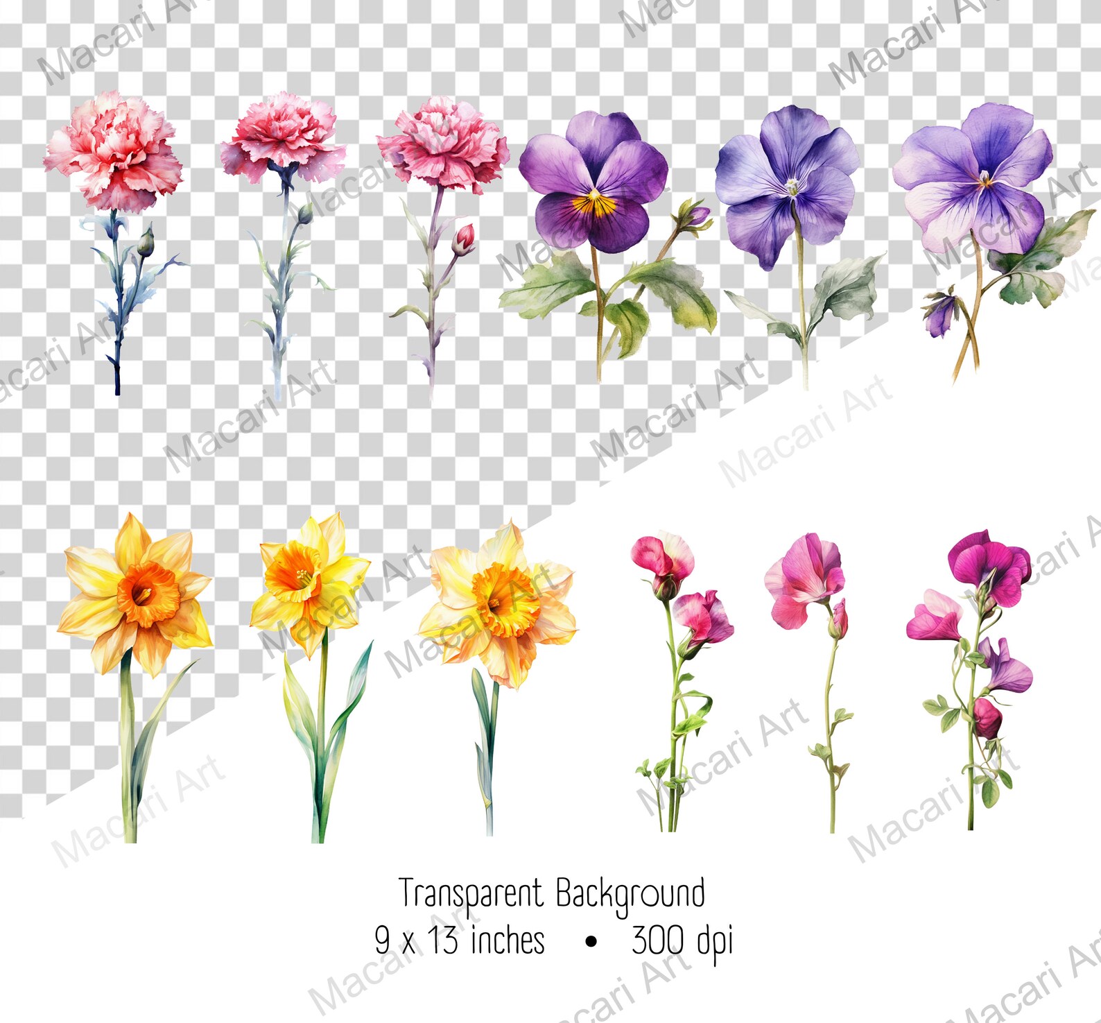 Watercolor Birth Month Flowers Clipart Bundle Digital Watercolor Birth ...