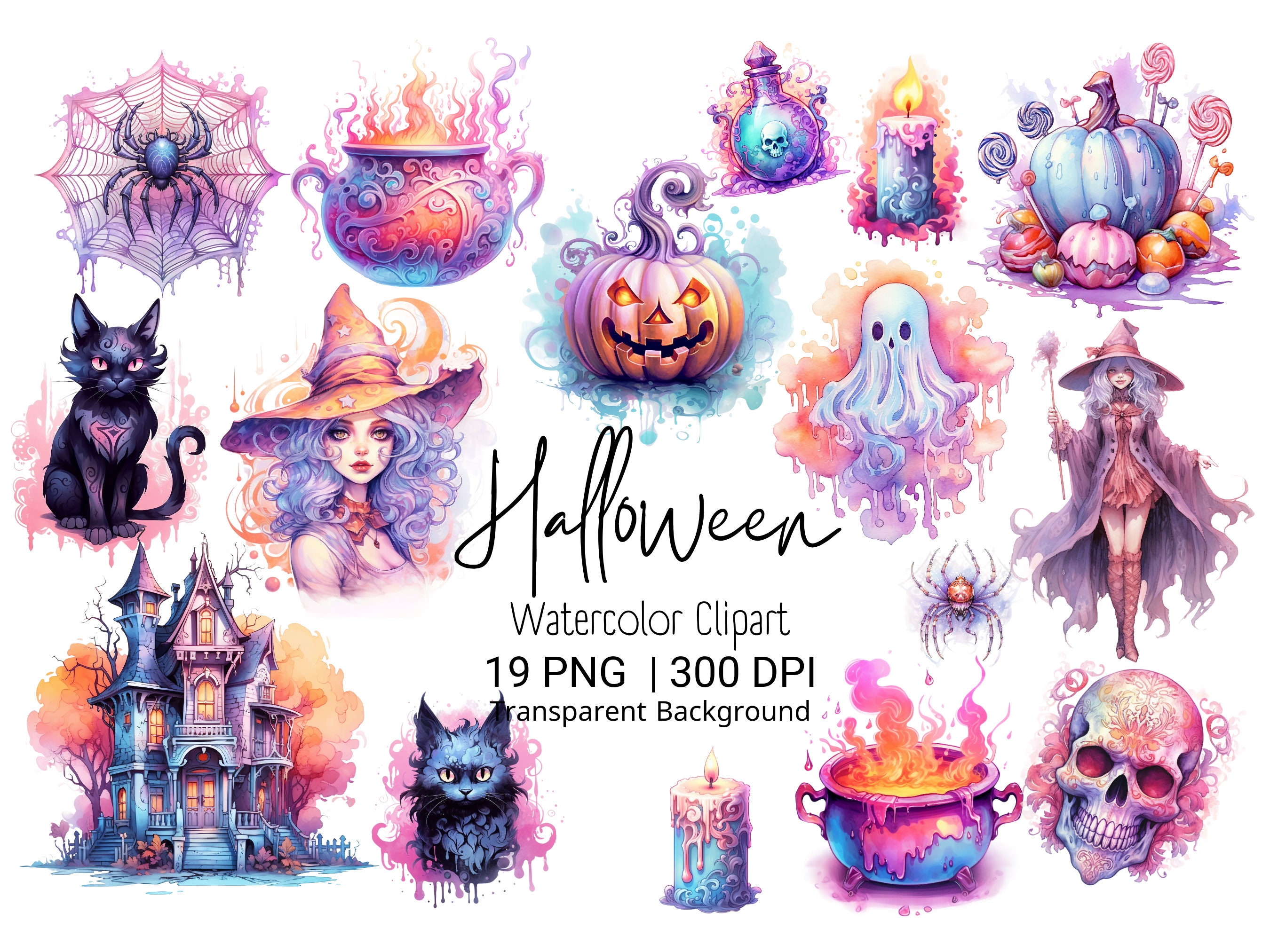 Pastel Halloween Clipart Cute Halloween Digital Watercolour - Etsy